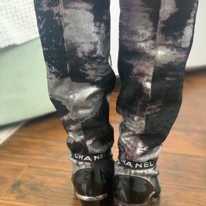 CHANEL | Shoes | Chanel Black And Silver Wedge Pony Skin Boots | Poshmark